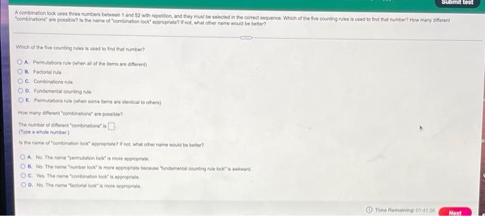 Solved A combination lock uses three numbers between 1 and | Chegg.com