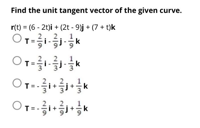Solved Find the unit tangent vector of the given curve. | Chegg.com