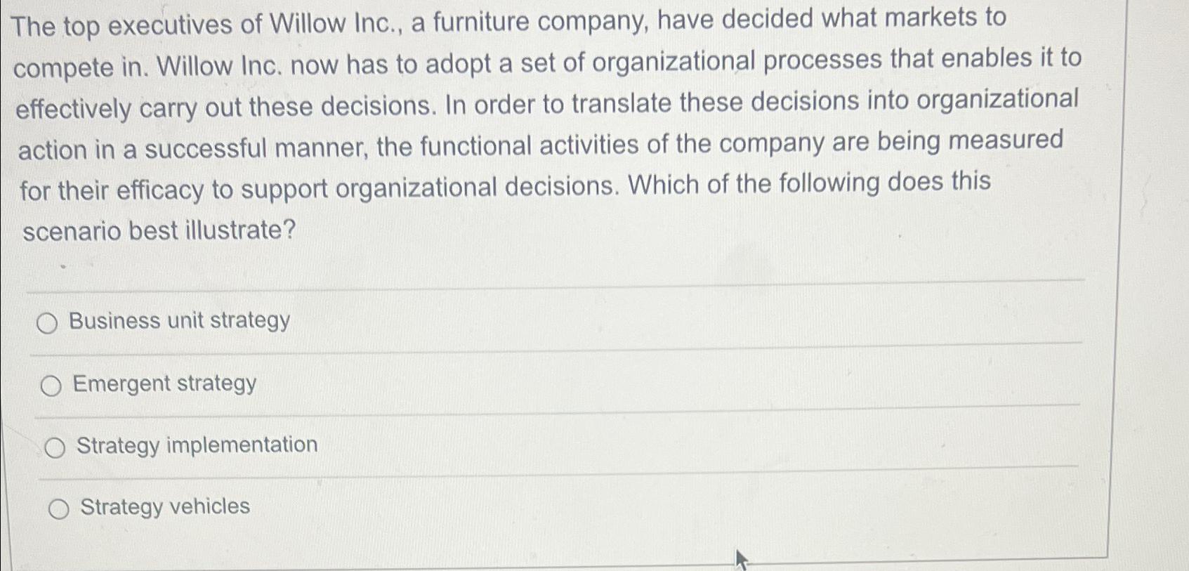 Solved The top executives of Willow Inc., a furniture | Chegg.com