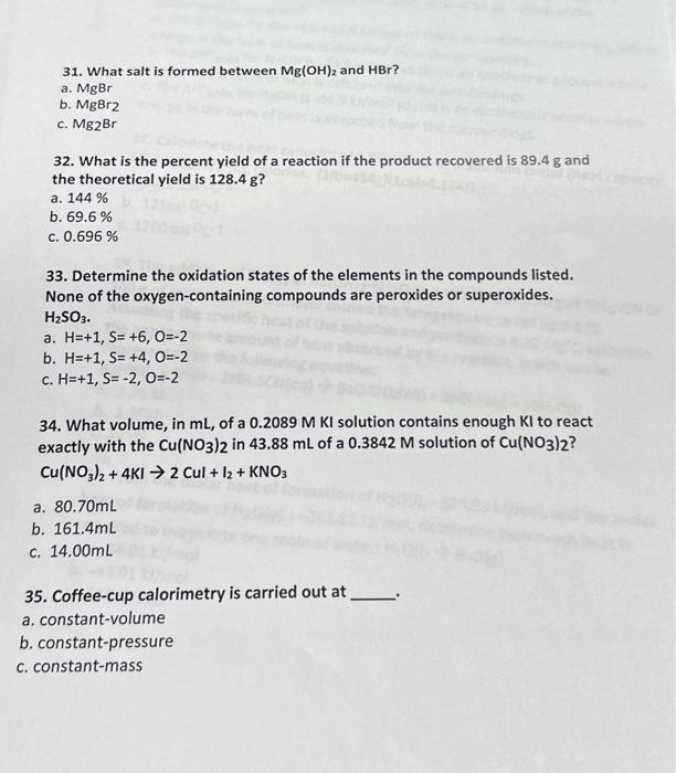 Solved 19. Determine the molarity of a solution containing | Chegg.com