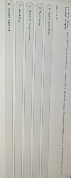 Solved A Nurse Is Teaching A Client S Farnily Member About Chegg