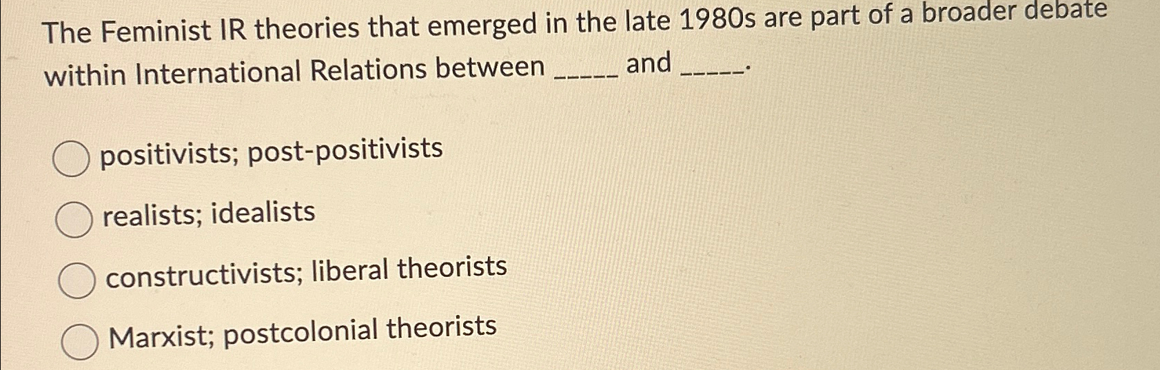 Solved The Feminist Ir Theories That Emerged In The Late