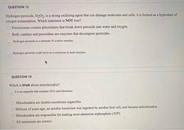 Solved QUESTION 12 Hydrogen peroxide, H202, is a strong | Chegg.com