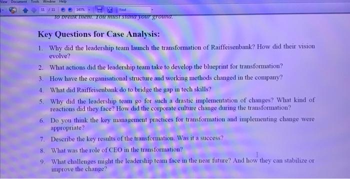 Solved Key Questions for Case Analysis: 1. Why did the | Chegg.com
