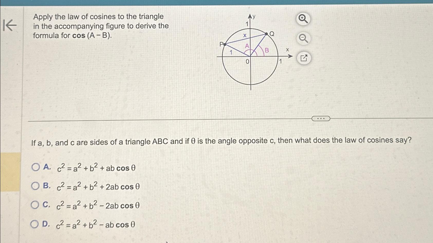 Solved Apply the law of cosines to the triangle in the | Chegg.com