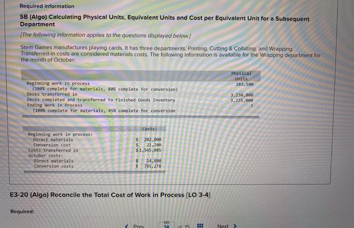 Solved Required information SB (Algo) Calculating Physical | Chegg.com