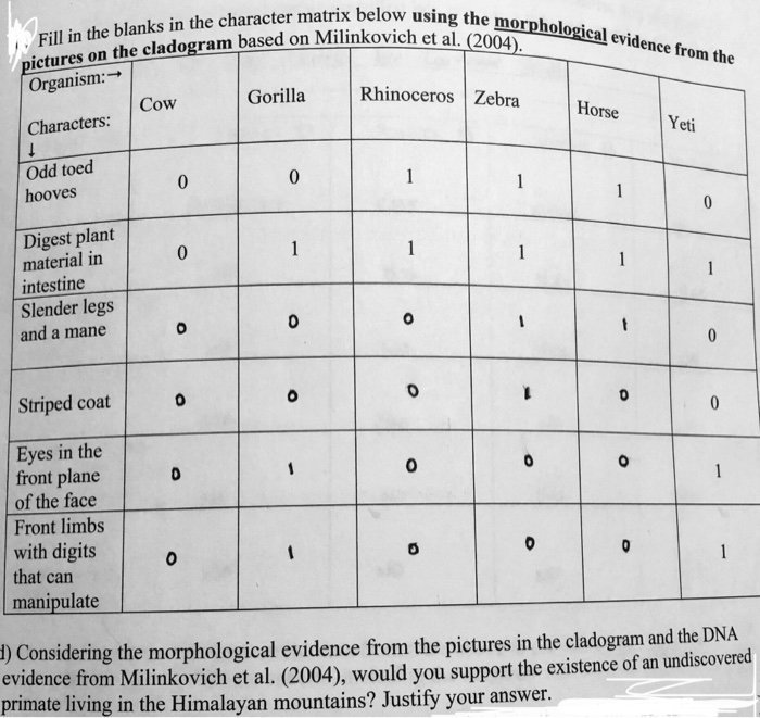 Solved Fill in the blanks in the character matrix below | Chegg.com