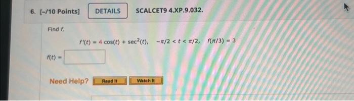 Solved SCALCET9 4.XP.9.032. Find f. | Chegg.com