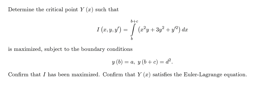 Determine the critical point Y(x) ﻿such | Chegg.com