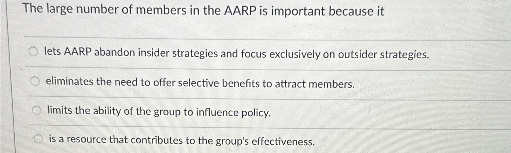 Solved The large number of members in the AARP is important | Chegg.com