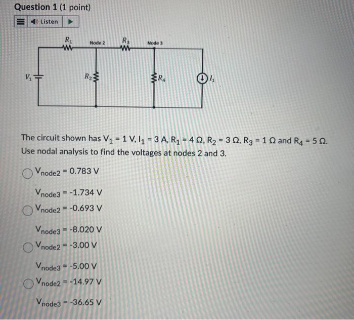 Solved The circuit shown has V1=1V,I1=3 A,R1=4Ω,R2=3Ω,R3=1Ω | Chegg.com