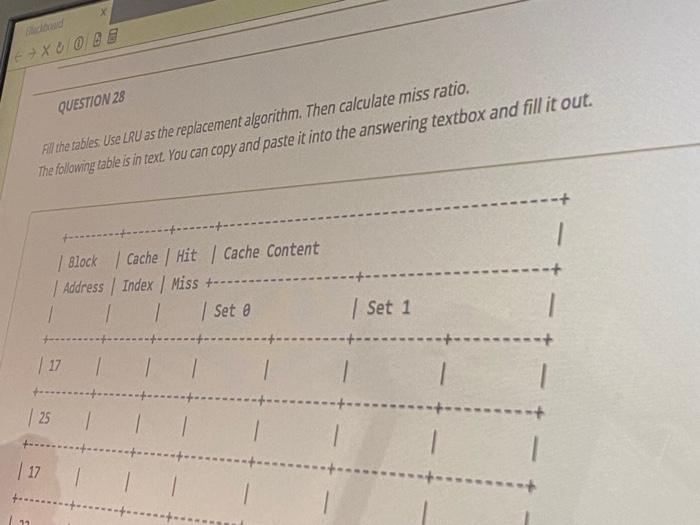 Solved QUESTION 28 Fil the tables Use LRU as the replacement | Chegg.com