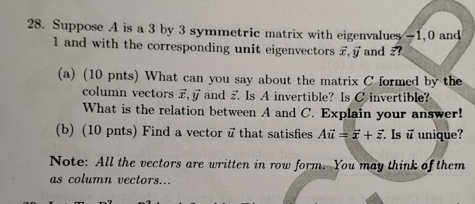 Solved 28. Suppose A is a 3 by 3 symmetric matrix with | Chegg.com