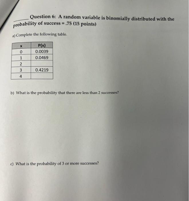 Solved Question 6: A random variable is binomially | Chegg.com