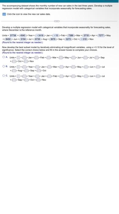 Solved New Car Sales DataThe accorpanying drasel shows the | Chegg.com