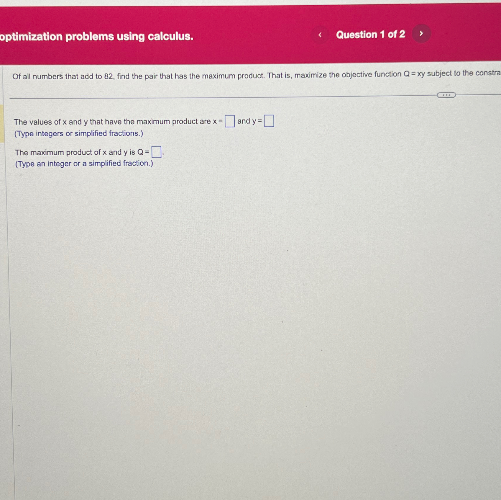 Solved optimization problems using calculus.Question 1 ﻿of | Chegg.com