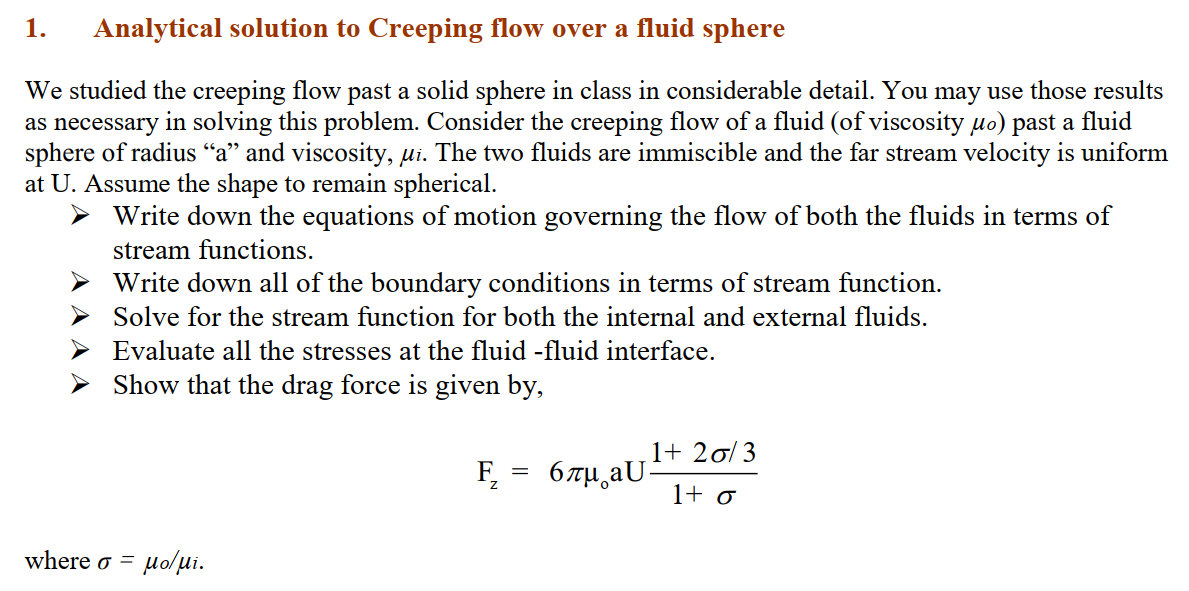 Analytical solution to Creeping flow over a fluid | Chegg.com