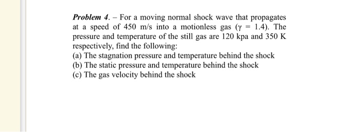 Solved Problem 4. For a moving normal shock wave that | Chegg.com