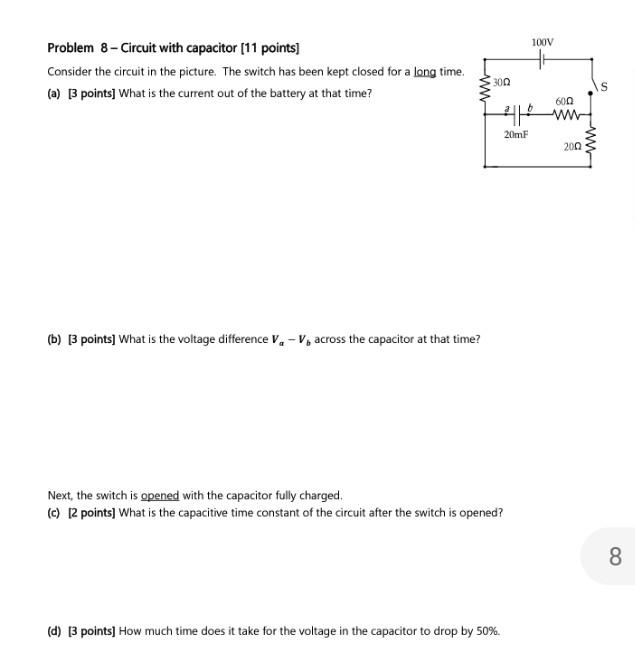 Solved Problem 8- Circuit with capacitor [11 points] | Chegg.com