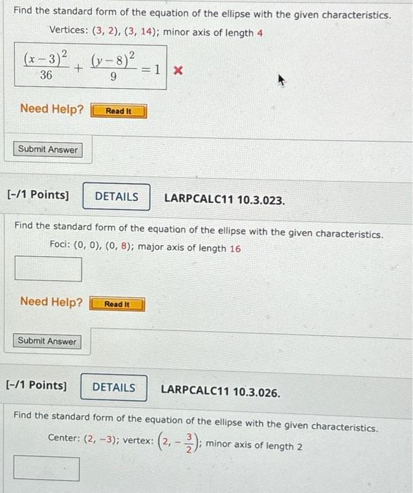 Solved Find the standard form of the equation of the ellipse | Chegg.com