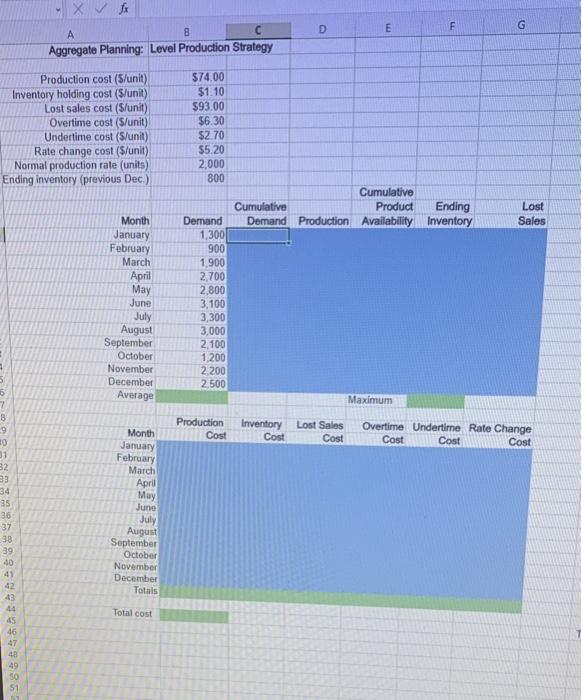 Excel Online Activity: Aggregate Planning - Level | Chegg.com