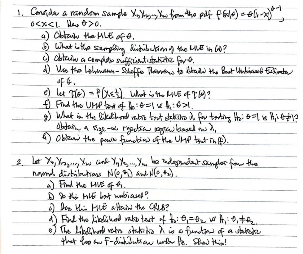 Solved Consider a random sample {𝑋1, 𝑋2, … , 𝑋𝑛 } from | Chegg.com