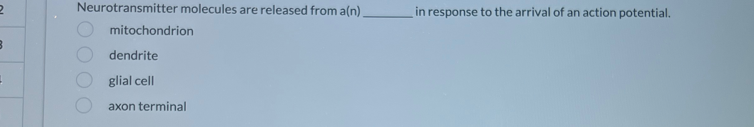 Solved Neurotransmitter molecules are released from a(n)in | Chegg.com