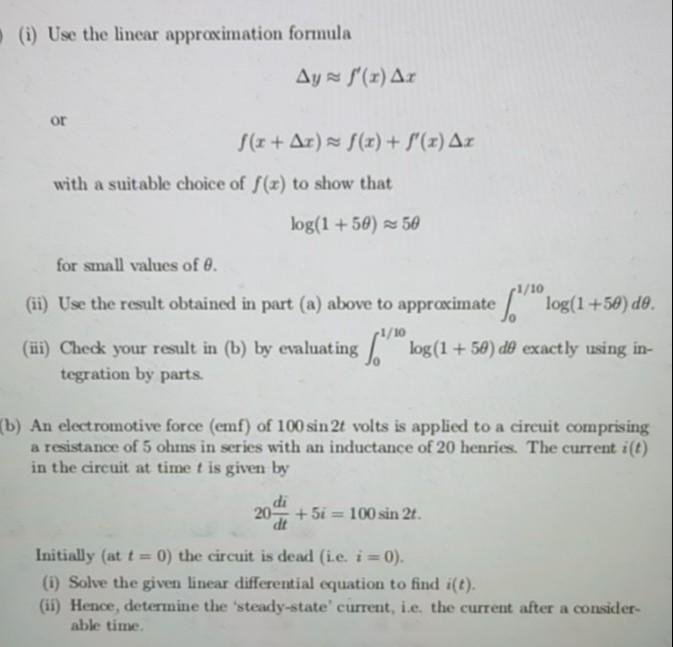 Solved (i) Use the linear approximation formula Ay |'(r) Ar | Chegg.com