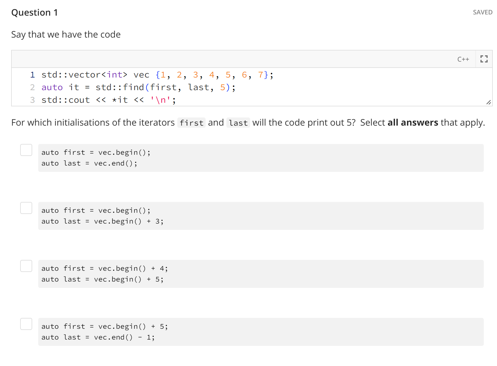 Solved Question 1say That We Have The Codestd Vector Vec