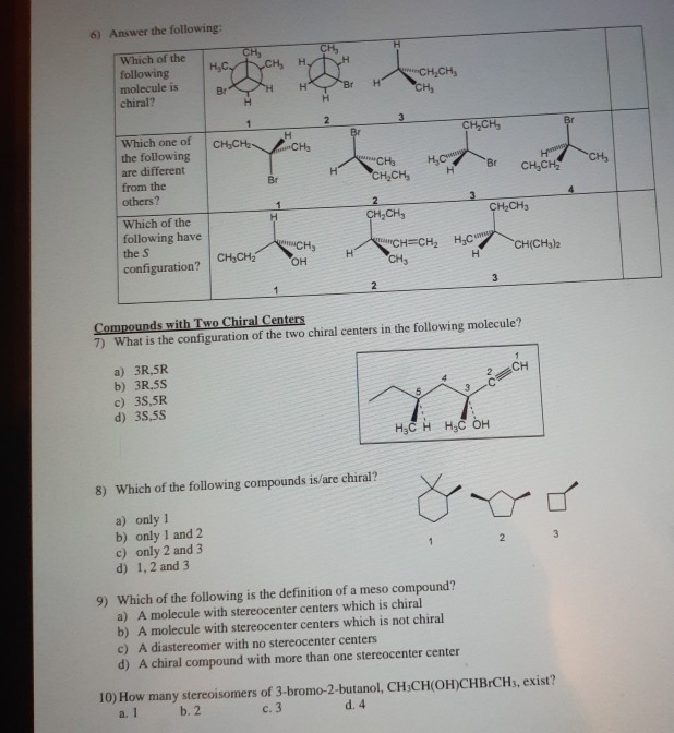 Solved Power Point Study-06 Stereochemistry Name: 1) Which | Chegg.com