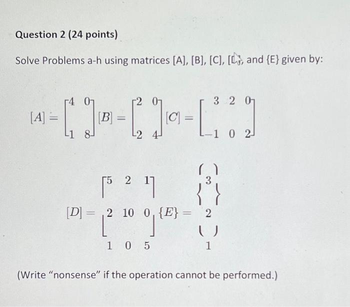 Solved Solve Problems a-h using matrices \\( | Chegg.com
