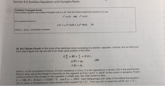 Solved Section 4.3 Auxiliary Equations with Complex Roots | Chegg.com