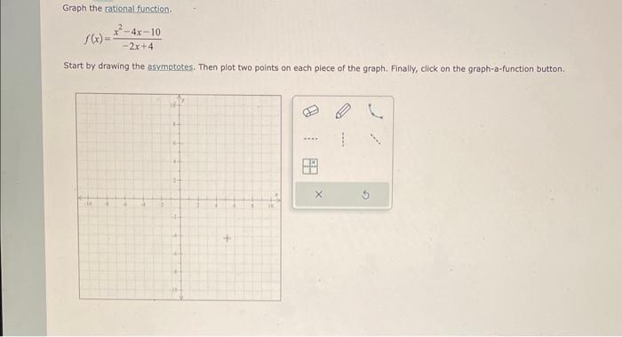 Solved Graph the rational function. f(x)=−2x+4x2−4x−10 Start | Chegg.com