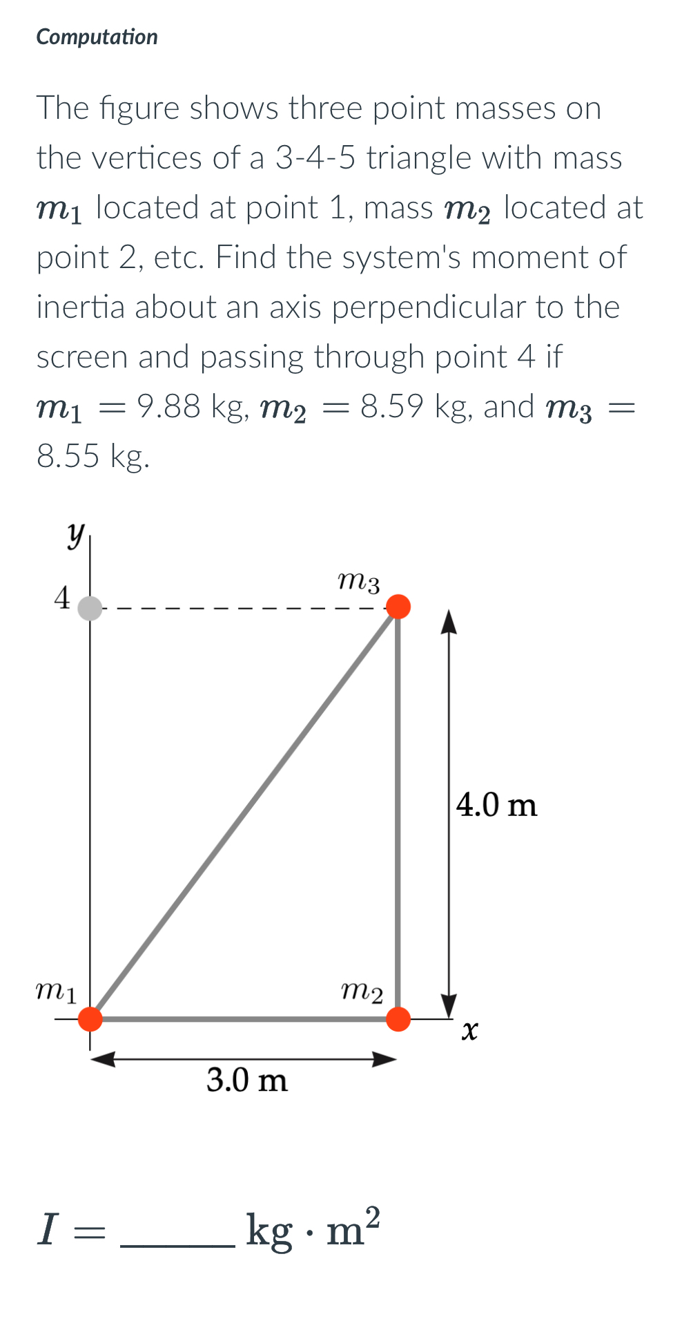 Solved ComputationThe figure shows three point masses on the | Chegg.com