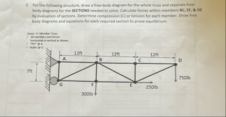 Solved For the following structure, draw a free-body diagram | Chegg.com