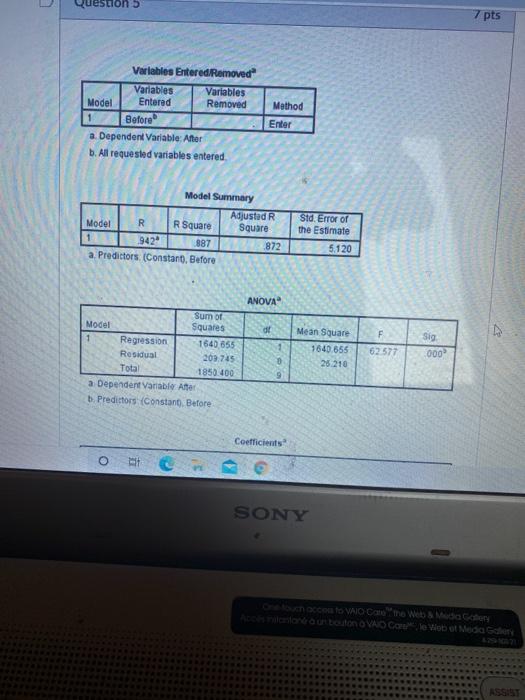 Solved Question 5 7 pts Variables Entered Removed Variables | Chegg.com