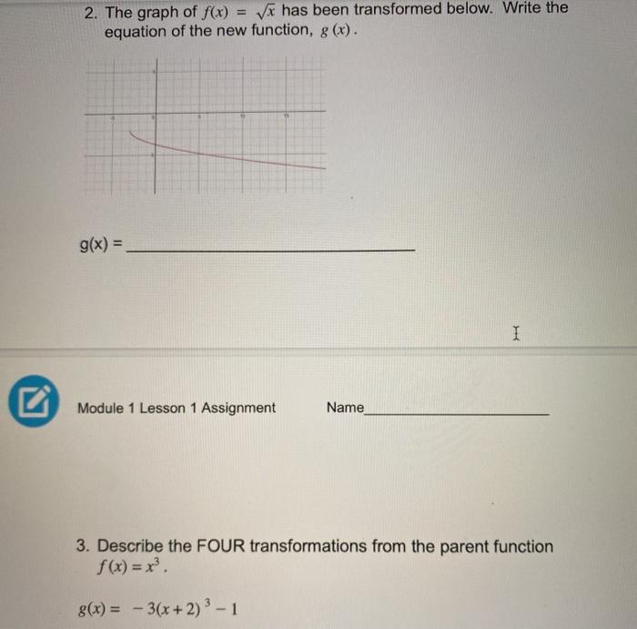 Solved 2. The graph of f(x) = x has been transformed below. | Chegg.com