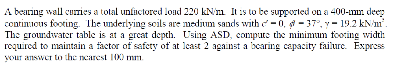 Solved A bearing wall carries a total unfactored load | Chegg.com