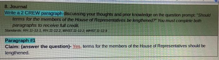 Solved 8. Journal Write a 2 CREW paragraph discussing your | Chegg.com