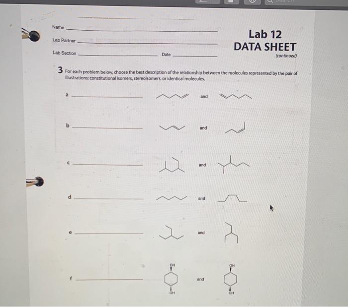 Solved Name Lab Partner Lab 12 DATA SHEET Lab Section Date | Chegg.com