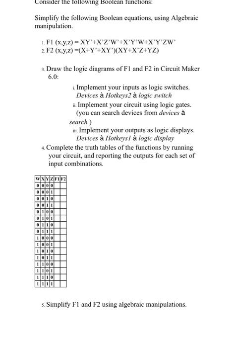 Solved Consider the following Boolean functions: Simplify | Chegg.com