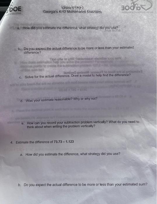 Solved a. How did you estimate the difference, what strategy | Chegg.com