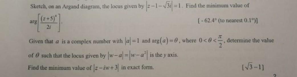 Solved Sketch, on an Argand diagram, the locus given by | Chegg.com