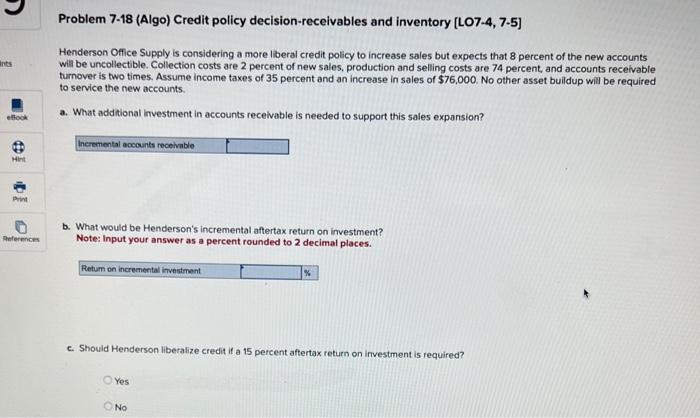 Solved Problem 7-18 (Algo) Credit policy | Chegg.com Solved Problem 7-18 (Algo) Credit policy | Chegg.com