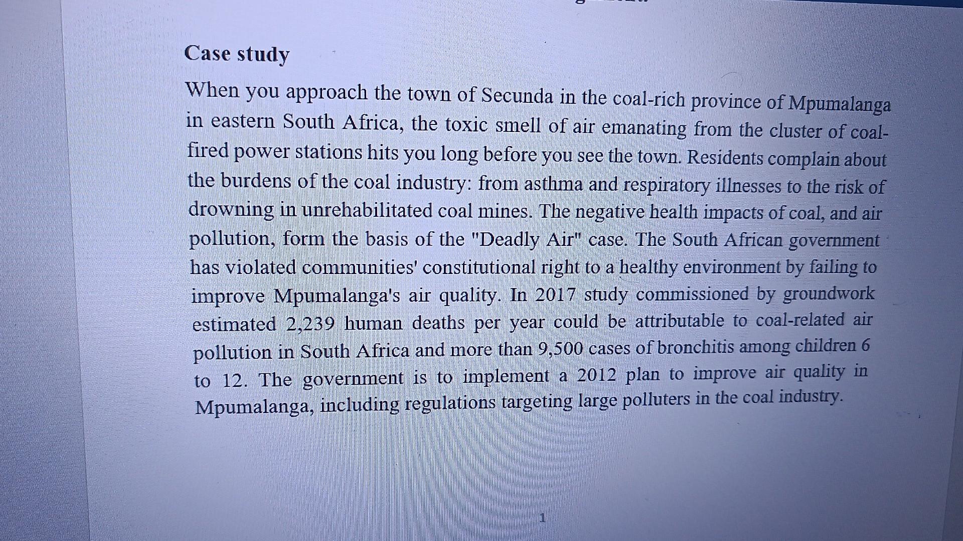 Solved Case study When you approach the town of Secunda in | Chegg.com