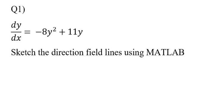 Solved Q1) dxdy=−8y2+11y Sketch the direction field lines | Chegg.com