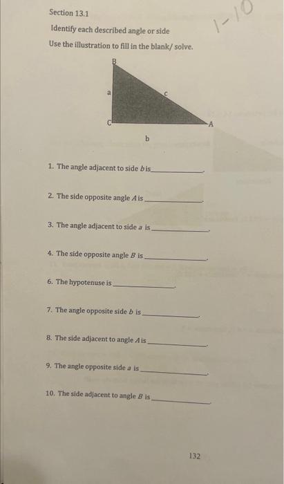 Solved Section 13.1 Identify each described angle or side | Chegg.com