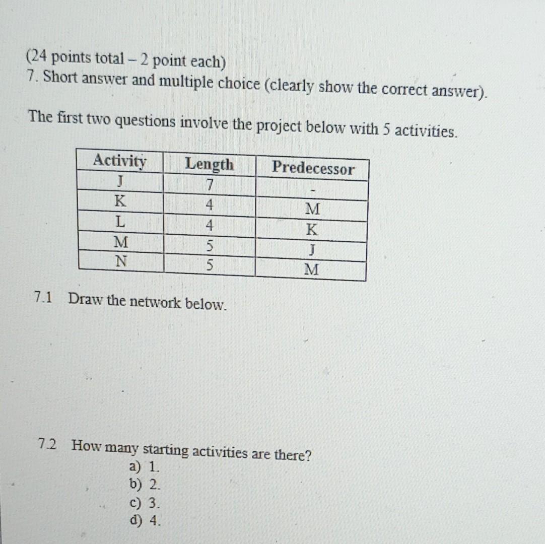 Solved (24 points total -2 point each) 7. Short answer and | Chegg.com