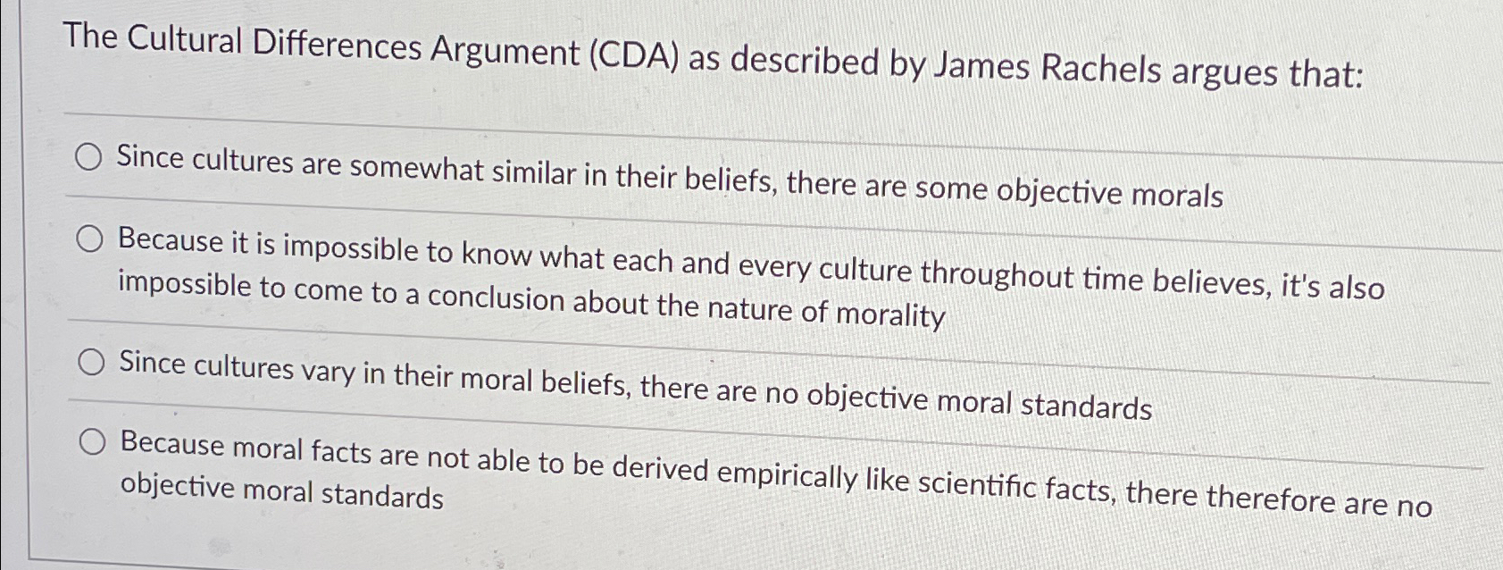 Solved The Cultural Differences Argument (CDA) ﻿as described | Chegg.com