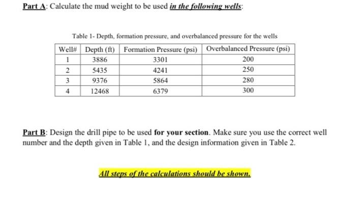 Solved Part A: Calculate the mud weight to be used in the | Chegg.com